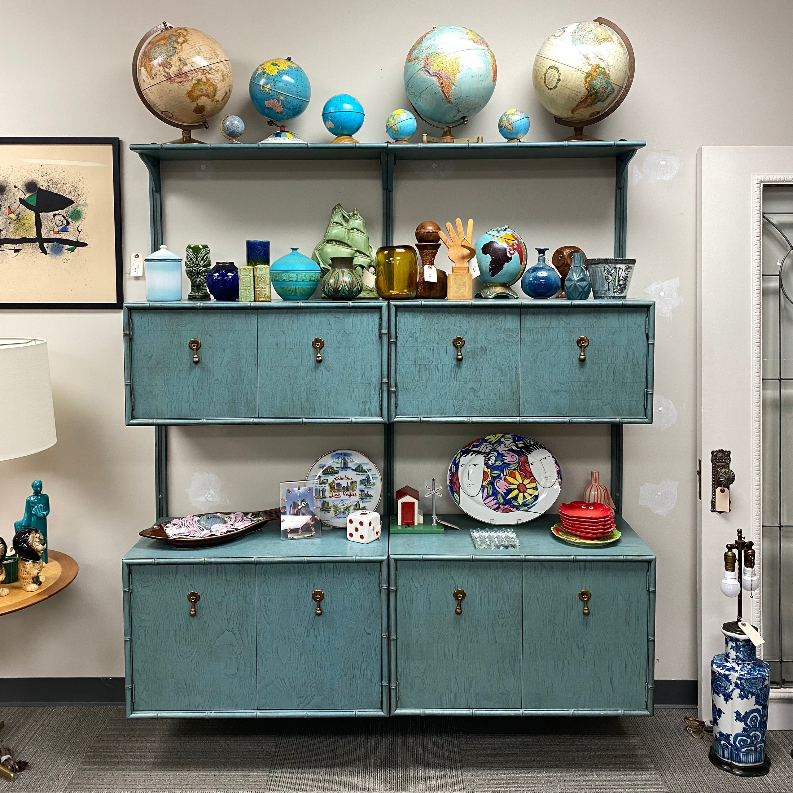 Faux Bamboo Antiqued Blue Wall Unit | Featuring antique, vintage, and ...