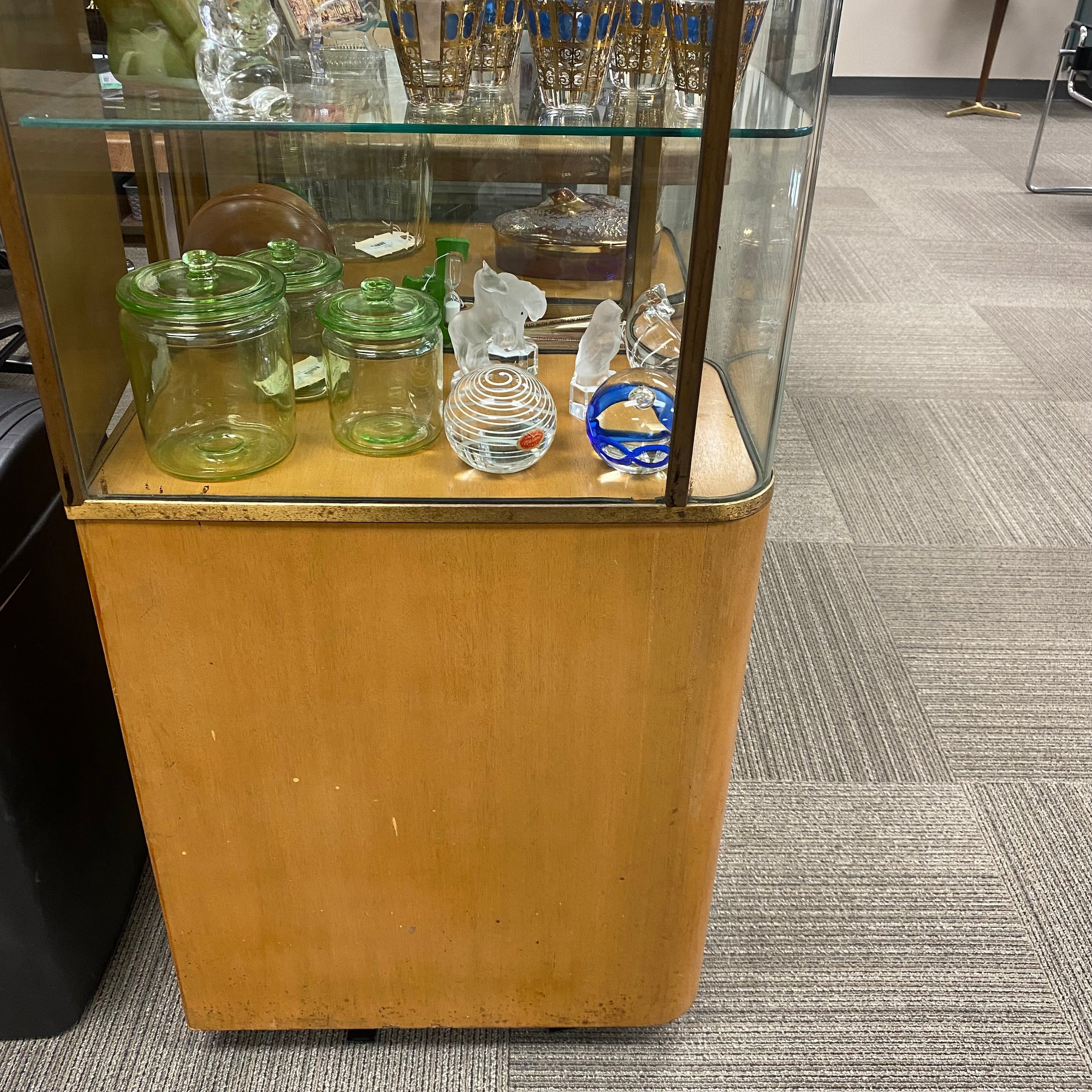 Parker Pen Display Cabinets pair Featuring antique vintage and mid century furnishings